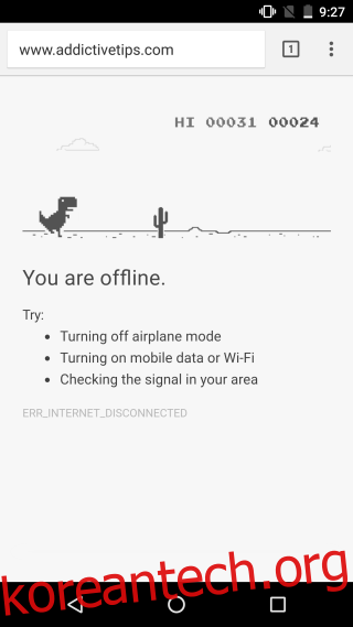 휴대전화에서 Chrome T-Rex 러닝 게임 플레이